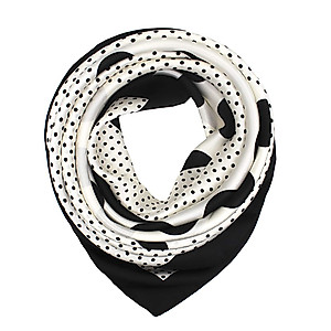 ANDANTINO 100% Pure Mulberry Silk Scarf 35" Large Square Lightweight Headscarf –Women’s Hair Wraps-With Gift Packed (Black&White Polka Dots)