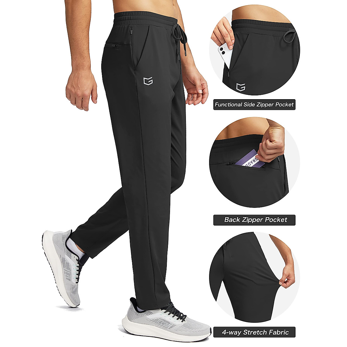 G Gradual Mens Sweatpants Zipper Pockets Tapered Track Athletic Pants for Running, Exercise, Workout (Black, X-Large)