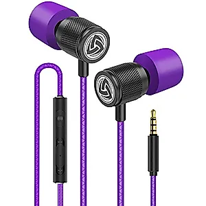 LUDOS Ultra Wired Earbuds in-Ear Headphones, 5 Years Warranty, Earphones with Microphone, Noise Isolating Ear Buds, Memory Foam for iPhone, Samsung, School Students, Kids, Women, Small Ears - Purple
