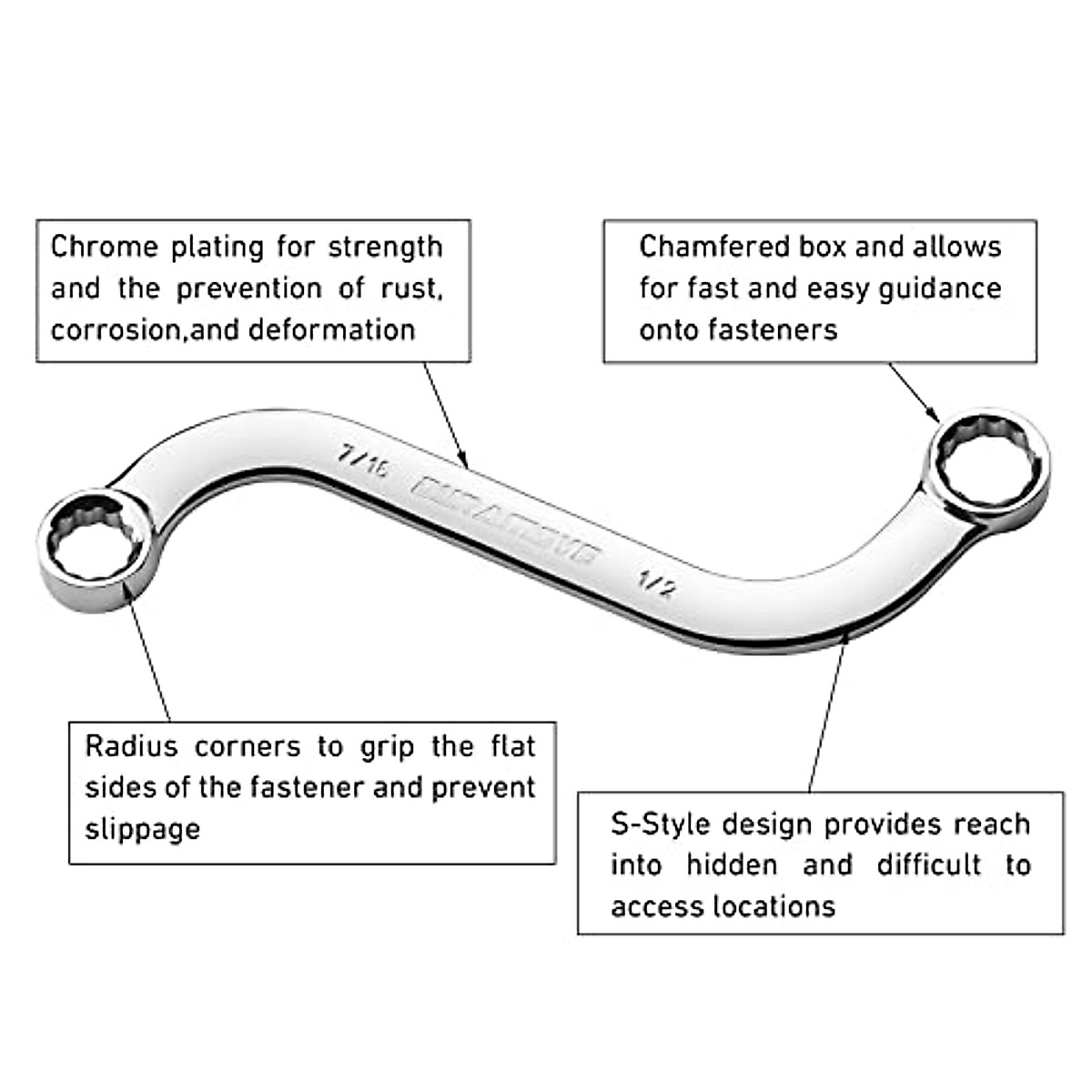 DURAMOVE SAE 5-Piece S-Style Box Wrench Set,5/16 to 3/4 inch, Double 12-Point Box Ends, CR-V,for vehicle repairing, machinery and household
