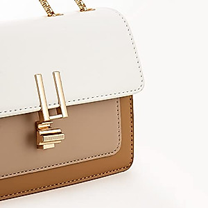 Crossbody Bags for Women Cute Faux Leather Trendy Cross Body Bag Purses for Women Small Color-Block Designer Handbags Ladies Purse Satchel Chain Strap Shoulder Bag Beige White