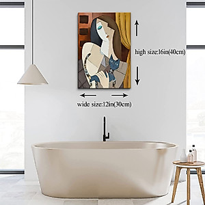 Framed Picasso Wall Art Nordic Abstract Girl and Cat Canvas Wall Art Bohemian Canvas Prints The Dream Girl with Cat Picture Modern Wall Decor for Hotel Rooms Bedroom Poster 12"* 16"