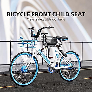 XIEEIX Front Child Bike Seat, Portable Foldable Kids Bike Seat, Adjustable Pedal Child Bicycle Seats, Safety Child Seat for All Types of Bicycles