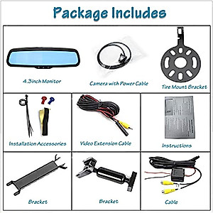 EWAY Backup Rear View Spare Tire Mount Camera for Jeep Wrangler 2007-2018 with 4.3" Anti-Glare Mirror LCD Monitor Reverse Camera with Removable Guideline