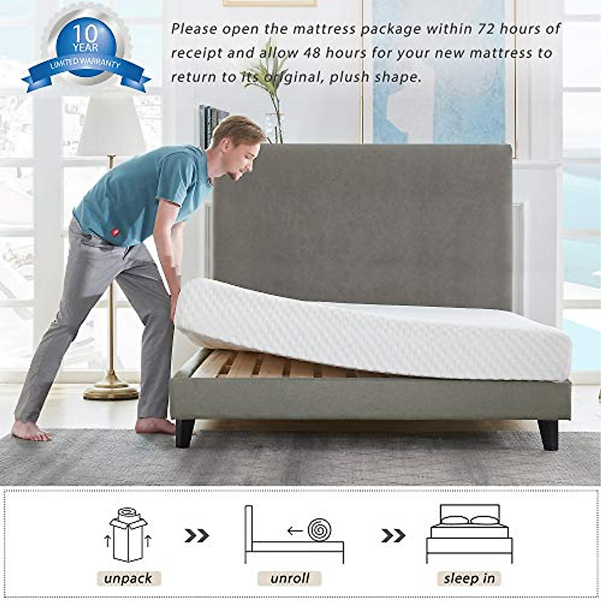 SOFTSEA 10 Inch Memory Foam Mattress, Cooling Gel Foam Mattresses in a Box, Memory Foam Mattress 10 inch Firm, Classic (King) 76x80x10 in