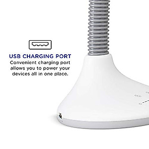 Verilux® SmartLight Full Spectrum LED Desk Lamp with Adjustable Brightness, Flexible Gooseneck and Integrated USB Charging Port - Reduces Eye Strain and Fatigue - Ideal for Readers, Artists, Crafters