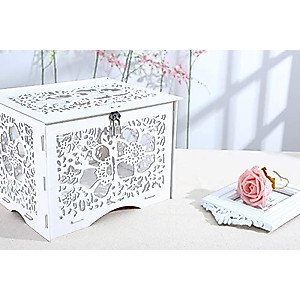 Artmag Wedding Money Box Holder with Sign, Large Rustic Wood Wooden Envelop Gift Card Boxes with Lock Slot for Reception Anniversary Party Parties White