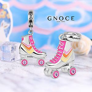 GNOCE Roller Skates Pendant Charms for Bracelet/Necklace 925 Sterling Silver Pink Dangle Charms for Women Jewelry Gift
