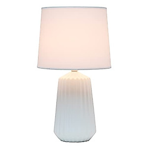 Simple Designs ‎LT1119-OFF Pleated English Ceramic Base Bedside Table Lamp, Off White