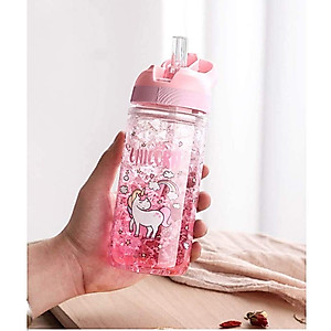 OOTD Unicorn Water Bottle for Girls, Cute Girl's Bottles for School, Unicorn Water Bottle with Straw and Safety lock, 400ML/13.5oz Kids Water-Bottles for School's Kids Girlss, Pink