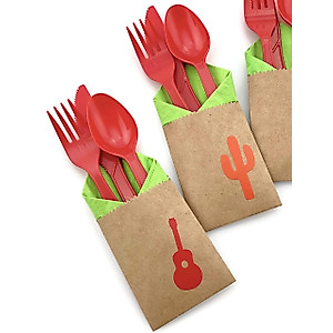 Plastic Cutlery, Paper Napkins, Favor Bags, Fiesta Birthday, Graduation, Baby Shower, Cinco de Mayo Party Decorations Supplies, 24 set