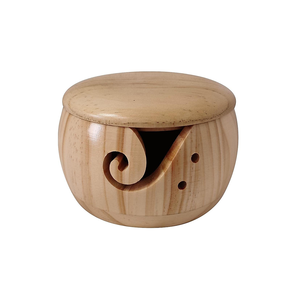 Kakalote Crafted Wooden Knitting Bowl, Yarn Storage Bowl with Lid, Yarn Holder Dispenser for Crocheting, Storage Knitting Accessories Organizer(Pine Bottle with Lid)
