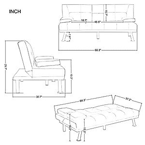 ERYE Modern Convertible Futon Bed, Adjustable Functional Loveseat Compact Foldable Love Seat,Comfy Sleeper Daybed 3 in1 Recliner Sofa & Couch for Small Space Sofabed, Purple Linen