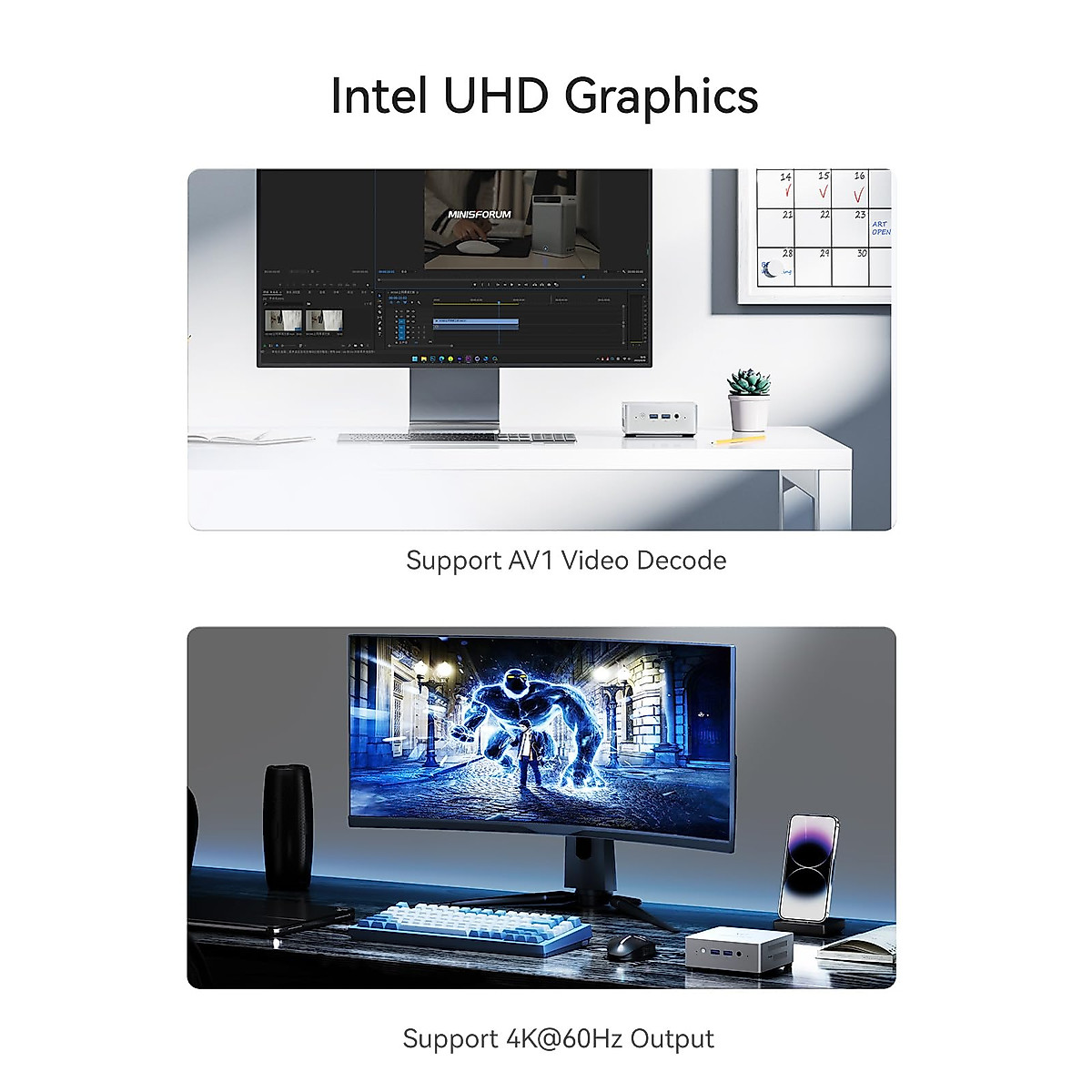 MINISFORUM UN100L Mini PC 12th Gen Alder Lake N100(up to 3.4GHz) Desktop Computer, LPDDR5 16GB RAM 512GB SSD, 1x HDMI, 1xDP, 1x USB-C 4K Triple Display, 1x 1000M LAN Port Micro Computer