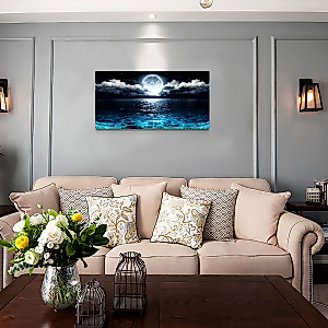 Wall Art Moon Sea Ocean Landscape Picture Canvas Wall Art Print Paintings Modern Artwork for Living Room Wall Decor and Home Décor Framed Ready to Hang,1inch Thick Frame, Waterproof Artwork.