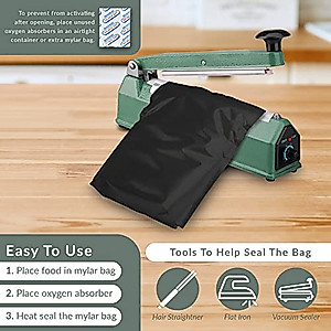 50 Matte Black MYbag Mylar Bags for Food Storage 5 Mil Thick With Oxygen Absorbers 500cc + Labels - 1 gal Mylar Bags 10"x14" Resealable Mylar Bag for Candy, Packaging Bags, Long Term Storage - Stand-up Large Mylar Ziplock Bags