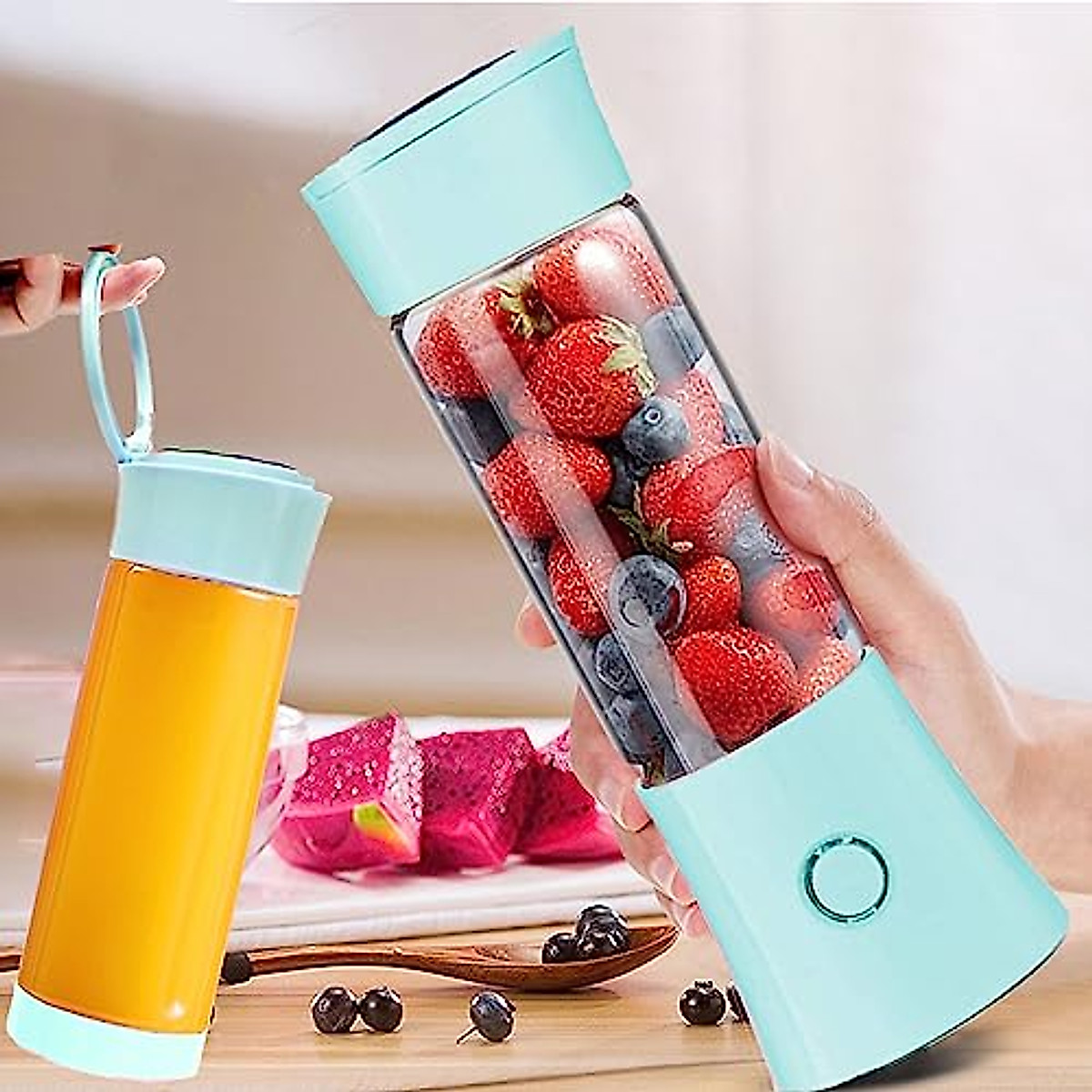 Portable Blender for Shakes and Smoothies,Travel to Go Blender with 4000mAh USB Rechargeable Battery, Crush Ice, Frozen,13 oz Six Blades Blender Bottle–Ideal for Traveling, Gym, Office(Blue)