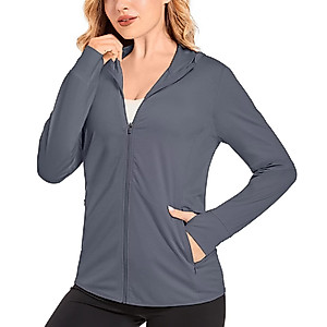 KEFITEVD UV Protection Shirts for Women Long Sleeve Activewear Tops Sun Protection Hoodie Shirt Jackets Fishing Shirts Dark Grey