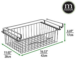 mDesign Large Metal Wire Hanging Pullout Drawer Basket - Sliding Under Shelf Storage Organizer - Attaches to Shelving - Easy Install - 4 Pack - Graphite Gray