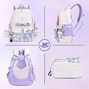Mcaldume Cute Backpacks for Girls, Kawaii Backpack Aesthetic Backpack for Teen Girls, Beige Cute Bookbag for Kids Elementary School