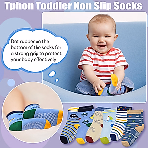 Tphon Non Slip Kids Toddler Socks with Gripper 12 Pairs Anti Skid Boys Girls Socks for Baby Socks for 1-3 Year Children