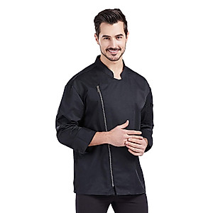 Nanxson Unisex Chef Coat Men's Long Sleeve Chef Jacket Restaurant Kitchen Cooking Zipper Chef Uniform CFM0058 (Black, XL)