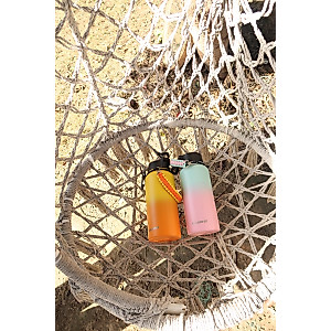 32 oz Insulated Water Bottle with Paracord Handles & Strap, 2 Lids(Straw Lid&Spout Lid), Stainless Steel Reusable Wide Mouth Metal Water Bottle With Straw, Double Walled, Thermo Mug（Mango Yellow)