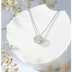 ARINZA Silver Necklace for Women, 1 Carat Dancing Diamond Cubic Zirconia Necklace with 18 Inch Chain, Anniversary Birthday Gifts for Women, Wife, Mom, Girlfriend, Lady