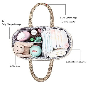 JiA QAQ Baby Diaper Caddy Organizer, Portable Cotton Rope Woven diapers Caddy-Nursery Storage, DIY Basket with Changeable Compartments, Newborn Shower Gift Tote Bag Yellow