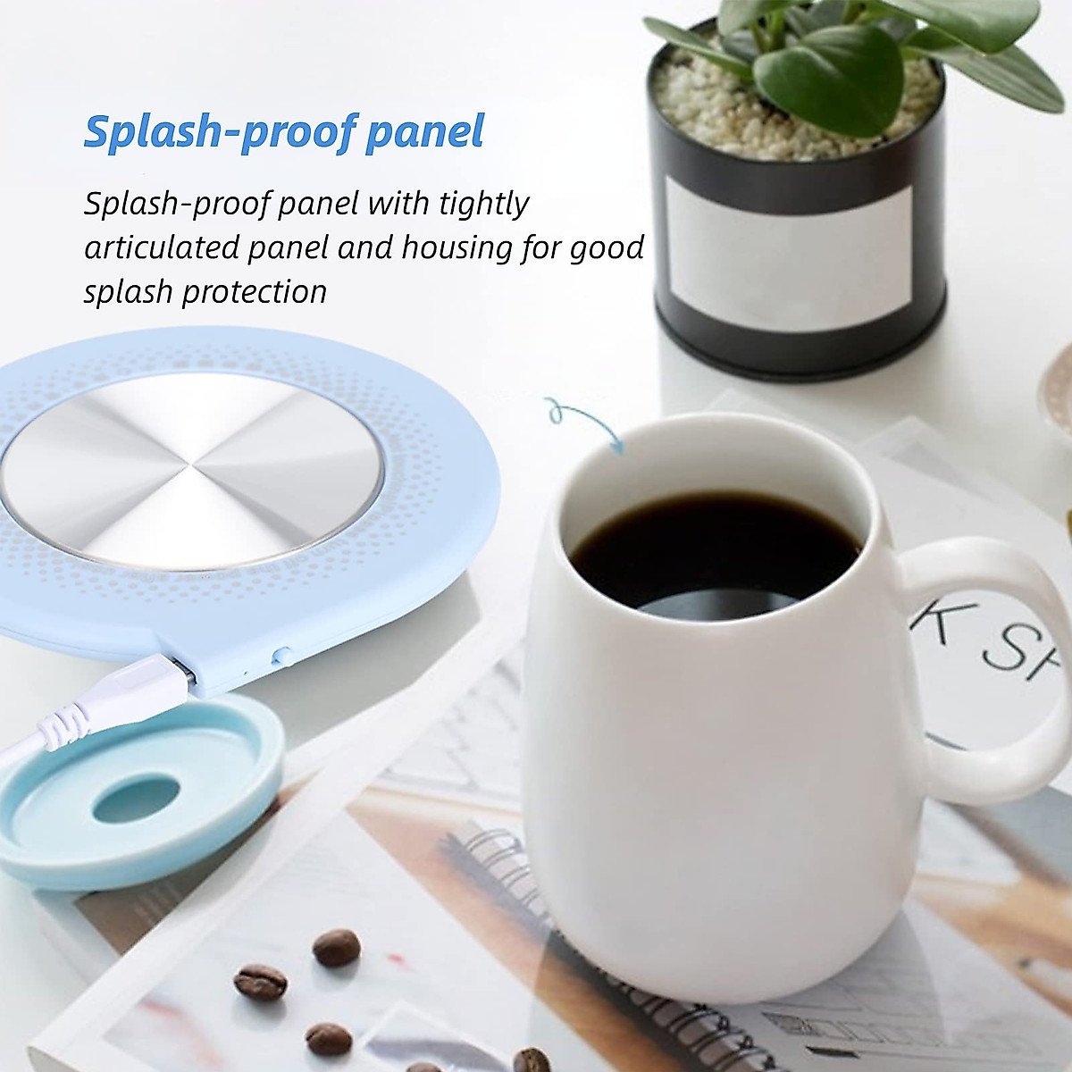 Coffee Mug Warmer, 10 W Compact Portable Candle Warmer Plate USB Charge with Non-Slip Sponge Pad Easy-to-Use Durable Mug Warmer for Tea, Water, Cocoa, Soup, Tea, Milk(blue)