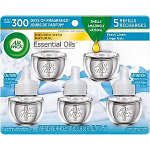 Air Wick Plug in Scented Oil Refill, 5ct, Fresh Linen, Essential Oils, Air Freshener