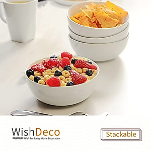 WishDeco Cereal Bowls Set of 4, Ceramic Soup Bowls, 20 Ounce Breakfast Bowls, 6" White Bowls for Dessert, Oatmeal, Pasta, Noodle, Salad, Rice, Microwave & Dishwasher Safe