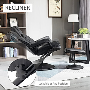 HOMCOM Swivel Recliner, Manual PU Leather Armchair with Ottoman Footrest for Living Room, Office, Bedroom, Black