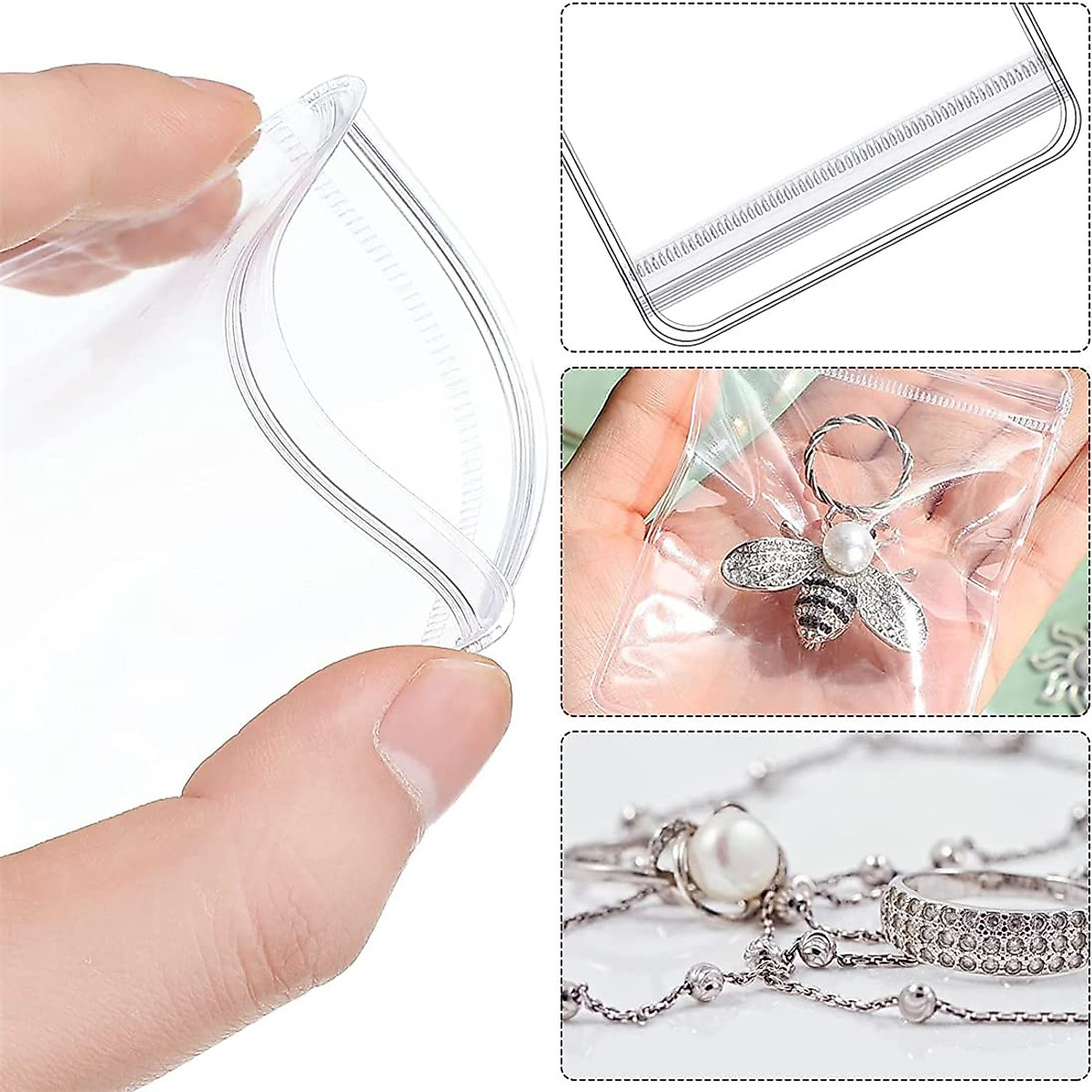 10 Pcs Clear Jewelry Zipper Bags, Clear PVC Self Seal Plastic Zipper Bags, Anti Tarnish and Anti Oxidizing Jewelry Self Seal Bags, Self Sealing Storage Bags for Necklace, Ring, Earring, Pills, Screws