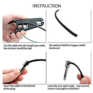 SAPHUE Guitar Patch Cable Guitar Bass Effect Pedal Cables, Solderless Pedalboard Cable Kit,10ft Cable 10 Tip Connectors Solderless Make 5 DIY Custom Patch Cables(Straight Plugs Solderless Kits)