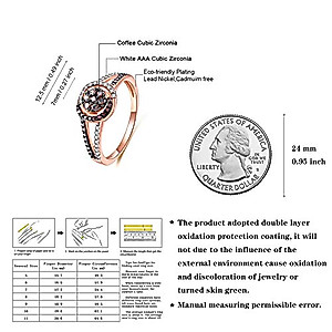 JIANGYUE Rose Gold Ring Round Chocolate Ring Cubic Zirconia Fake Wedding Engagement Rings for Women Jewelry Size 6