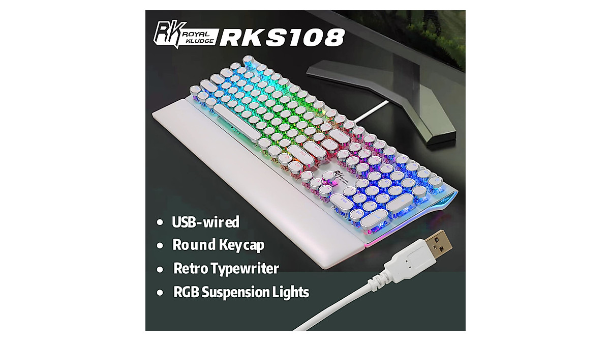 RK ROYAL KLUDGE S108 Typewriter Style Retro Mechanical Gaming Keyboard ...
