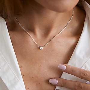 MIDEEO Silver CZ Diamond Necklace for Women Dainty Cubic Zirconia Solitaire Pendant Necklace Silver Plated Tiny CZ Simulated Diamond Necklaces Delicate Minimalist Jewelry Gifts