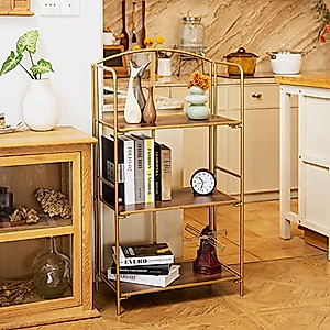 Crofy No Assembly Folding Bookshelf, 3 Tier Gold Bookshelf, Metal Book Shelf /Bookcase for Office Organization and Storage, 12.6 D x 22.44 W x 42.13 H Inches