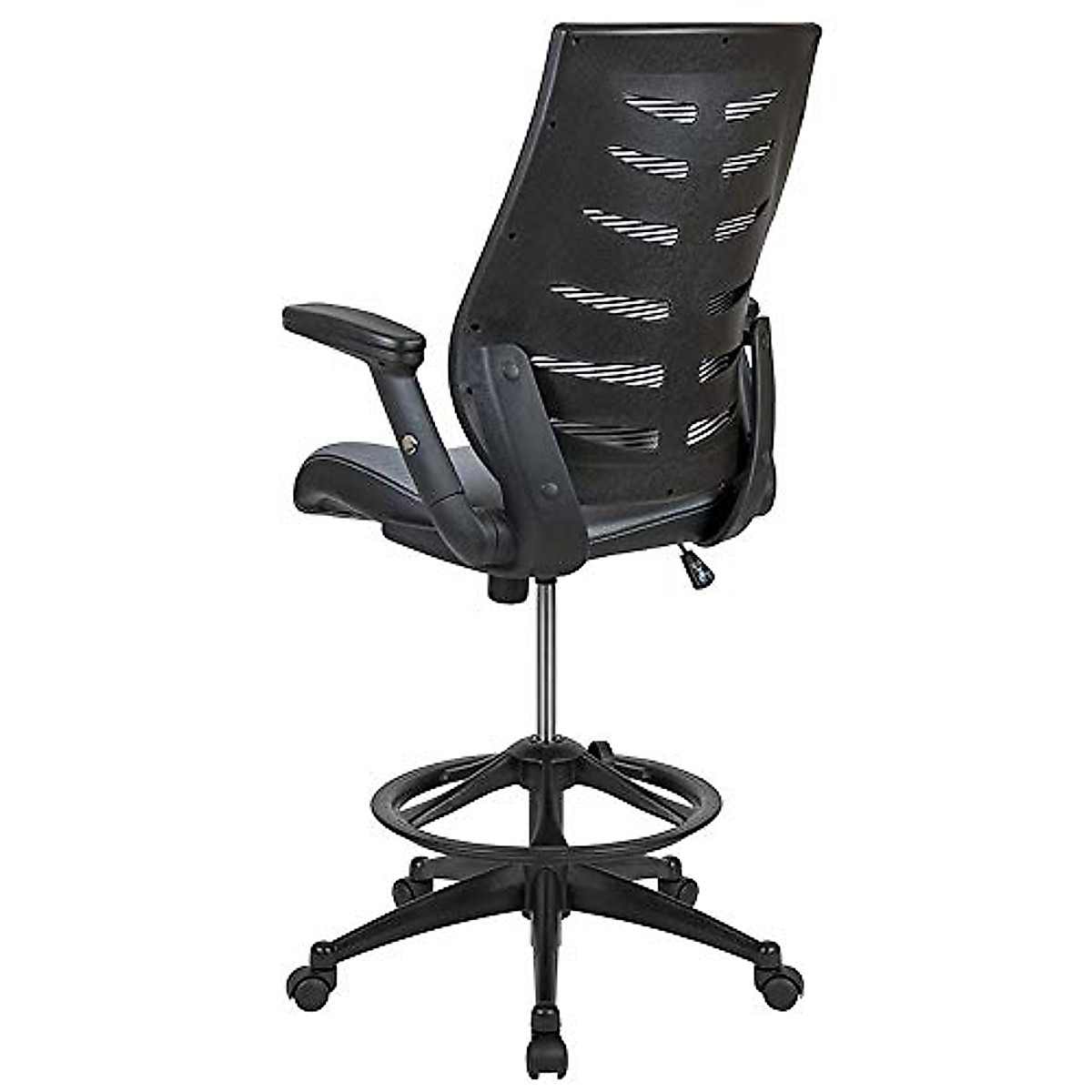 Flash Furniture High Back Dark Gray Mesh Spine-Back Ergonomic Drafting Chair with Adjustable Foot Ring and Adjustable Flip-Up Arms