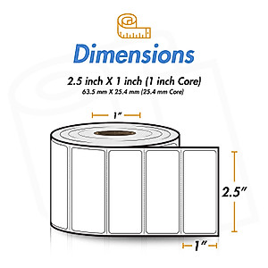 2.5" x 1" Direct Thermal Label - Compatible with Rollo Label Printer & Zebra Desktop Printers – 1” Core, Multipurpose UPC Barcode Shipping Label, Adhesive & Perforated - 20 Rolls, 1380/Roll