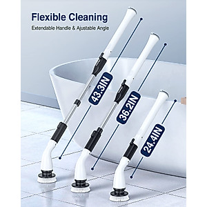 LABIGO Electric Spin Scrubber LA1 Pro, Cordless Spin Scrubber with 4 Replaceable Brush Heads and Adjustable Extension Handle, Power Cleaning Brush for Bathroom Floor Tile (Black)