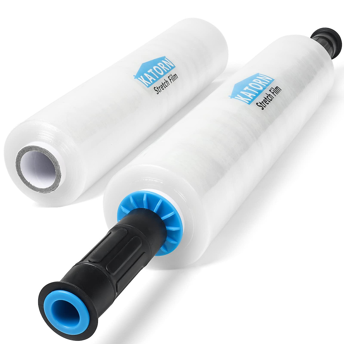 【2 Pack】KATORN Stretch Wrap Film with Rolling Handles, 15 Inch x 1000 Feet Shrink Wrap Roll for Pallet Wrap, Industrial Strength Plastic Wrap, Moving Supplies for Packing, 60 Gauge, Clear
