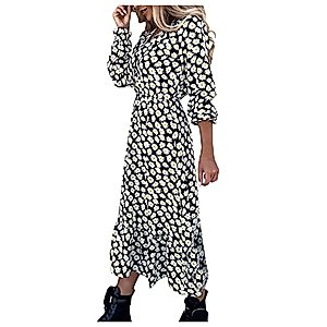 LKPJJFRG High Waist Smocked Flowy Tiered Mixi Dress Fitted Striped Shift Dress Tie Waist Boho Chiffon Flowy Dress Black