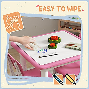Qaba 3 Pieces Kids Table and Chairs, Height Adjustable Toddler Table and Chair Set with Storage, Easy to Wipe, Activity Table 2 Chairs for Classroom, for Daycare Classroom, 18 Months-5 Years, Pink