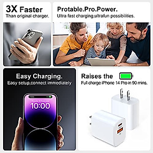2 Pack 20W USB C Fast Charger Dual Port Wall Charger Block iPhone Charger QC+PD3.0 USB C+A for iPhone 14 Plus 14 Pro Max 13 12 Pro Max Mini 11 XS XR X, iPad Pro Air 10 9 8 7