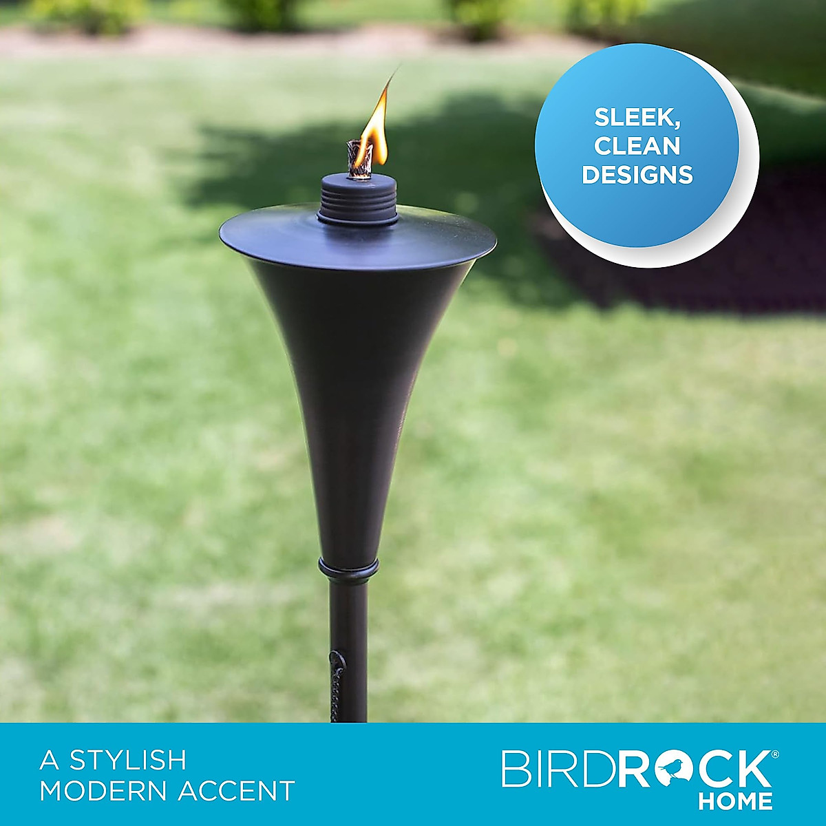 BIRDROCK HOME Outdoor Torches - Durable Construction, Modern Design, Weather Resistant, Citronella Oil Compatible, Ideal for Backyards, Patios, Pathways - Fiji Black, 2 Pack