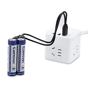 Keeppower Protected 16650 Li-ion Battery P1621U USB Rechargeable 3.6V 2100mAh 7.56Wh Flashlight Battery Included with a 2-in-1 Charging Cable (2 Pack)