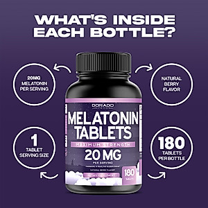 Melatonin 20mg Tablets for Adults (180 Count) - Quick Dissolve with 20mg of Melatonin Per Tablet - High Potency, Gluten-Free, Non-GMO, Vegan - Mixed Berry Flavor - Bulk Supply - USA Made