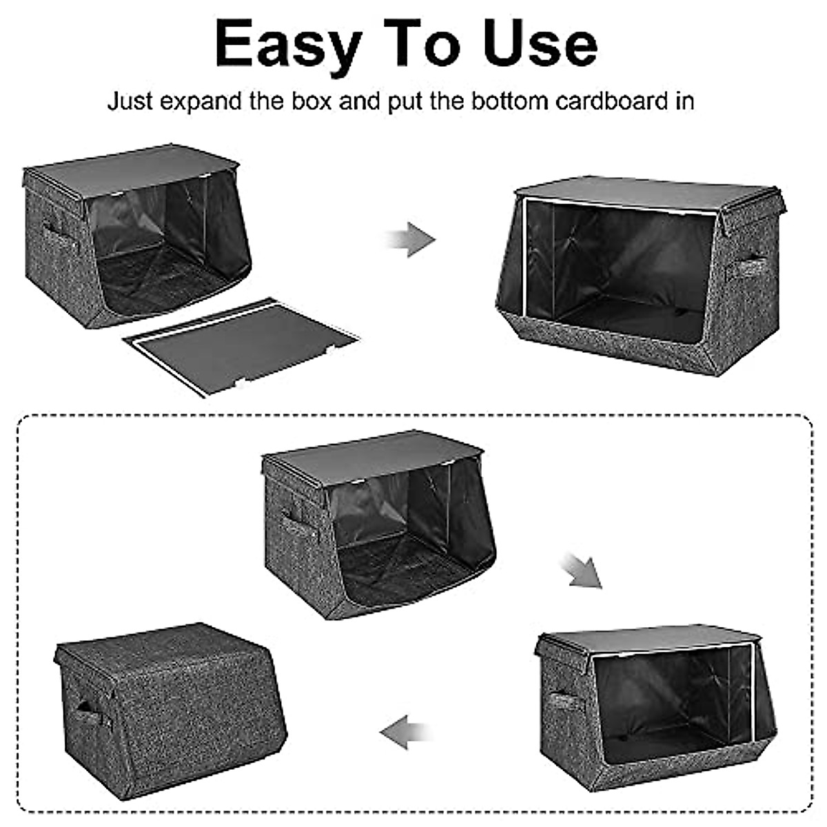 Fabric Cube Storage Bins with Lids 15 x 10.5 x 10 In Grey Stackable Cloth Storage Boxes Foldable Clothing Baskets for Closet Shelves Organizer ,Q-28-2